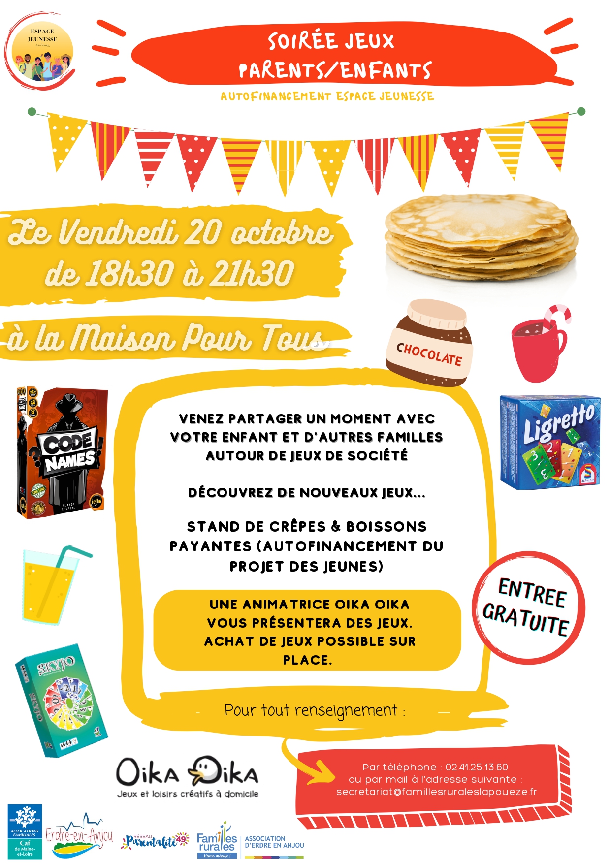 Soirée Jeux et Crêpes Party par Familles Rurales - Erdre-en-Anjou